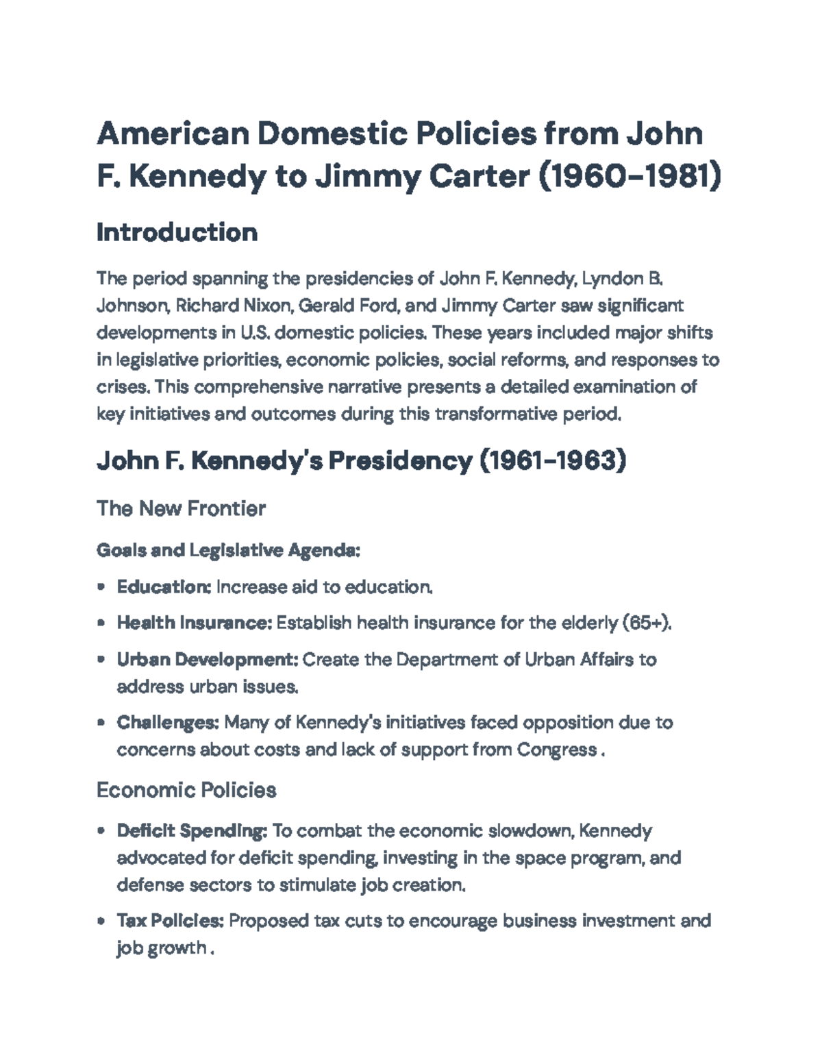 American Domestic Policies (1960-1981): From Kennedy to Carter ...