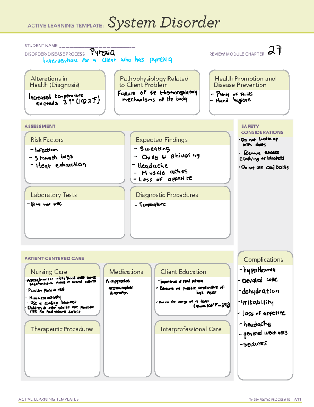 Active Learning Template: Pyrexia Assessment and Care Plan - Studocu