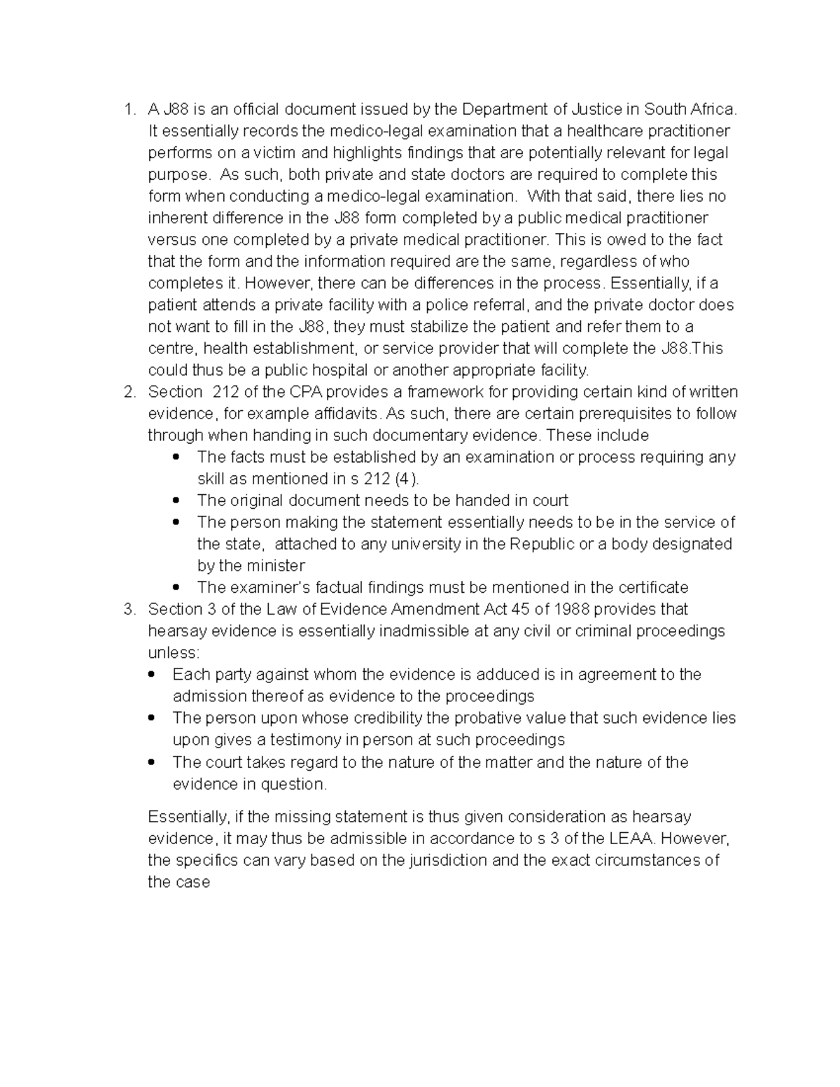 Court Procedure: Completing the J88 Document for Legal Evidence - Studocu