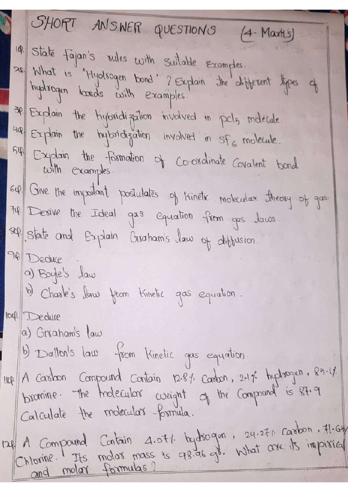 Chemistry Practice Questions - Course Code: 1000003758 - Studocu