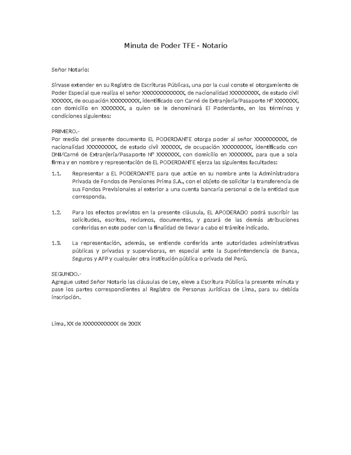Modelo de Minuta de Poder Especial - Escritura Pública Notarial - Studocu