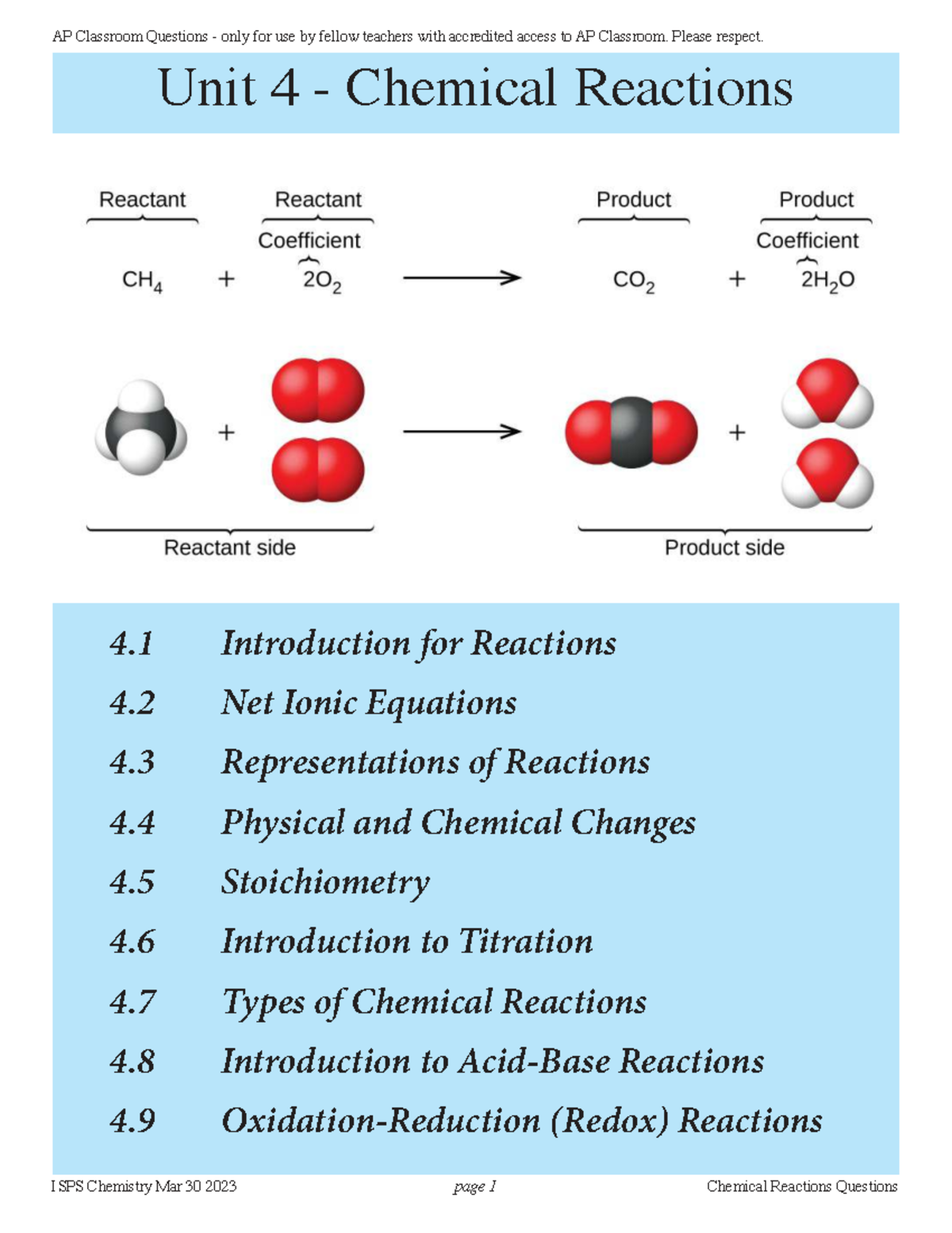 AP Chemistry Unit 4: Chemical Reactions Practice Questions - Studocu