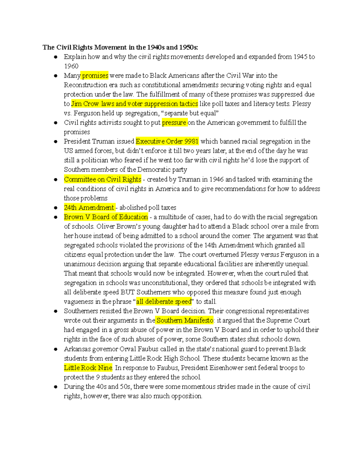 APUSH Unit 10 Notes: Civil Rights Movement & Social Changes (1945-1980 ...