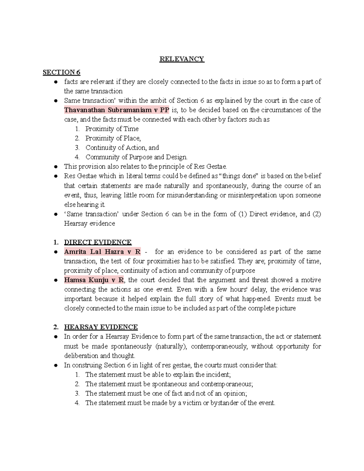 Test evidence 1 - Relevancy of facts and principles in legal context ...