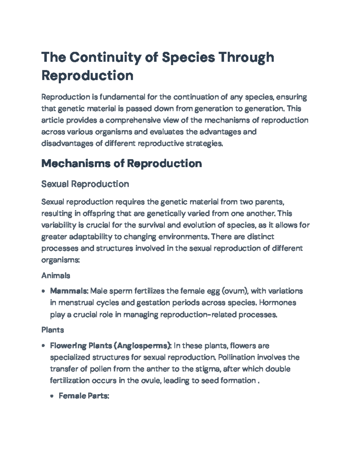 Understanding Reproductive Mechanisms: A Study of Species Continuity ...