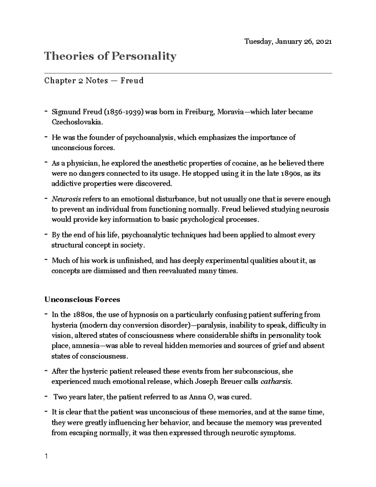 Theories of Personality (PSY 101) Chapter 2 Notes - Freud's Insights ...