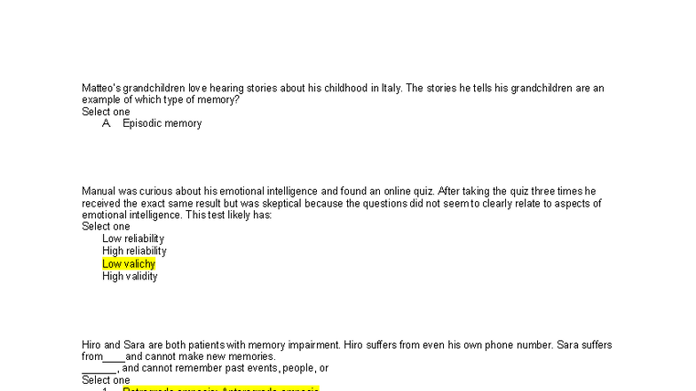 Quiz Review - PSY 101: Memory Types and Problem-Solving Strategies - Studocu