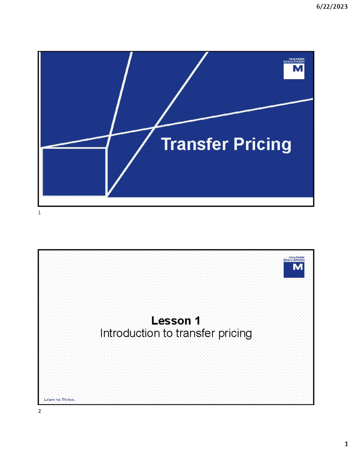 Transfer Pricing - Lesson 1: Introduction to Transfer Pricing Concepts ...