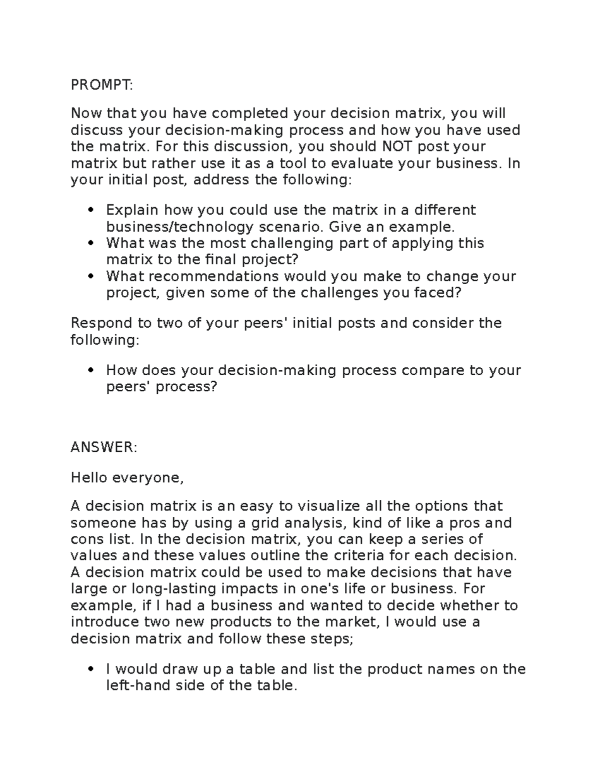 IT-210 Module 6-2 Discussion: Decision Matrix Insights and Challenges ...