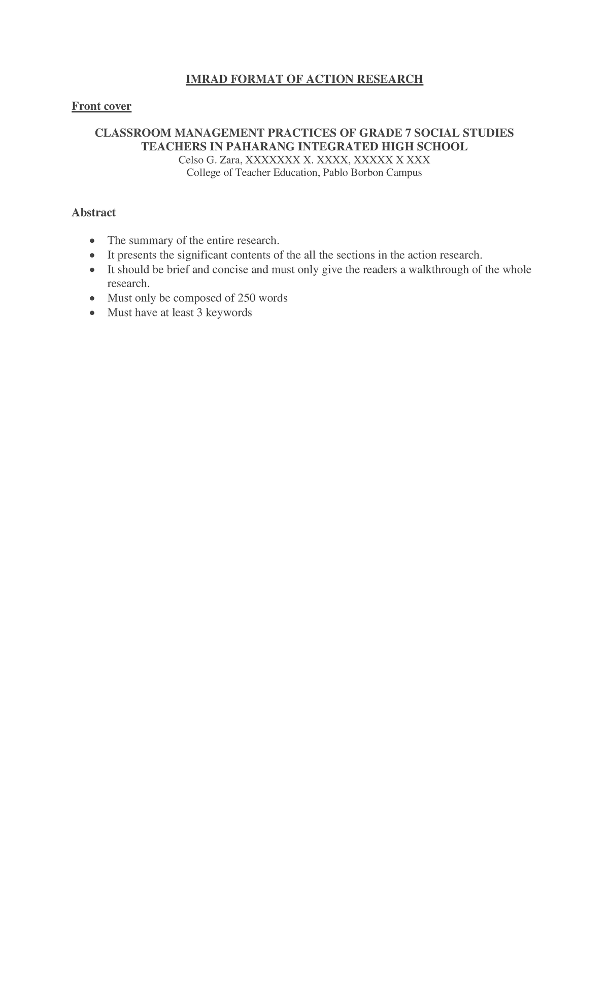 IMRAD Format for Action Research: Classroom Management Practices in ...