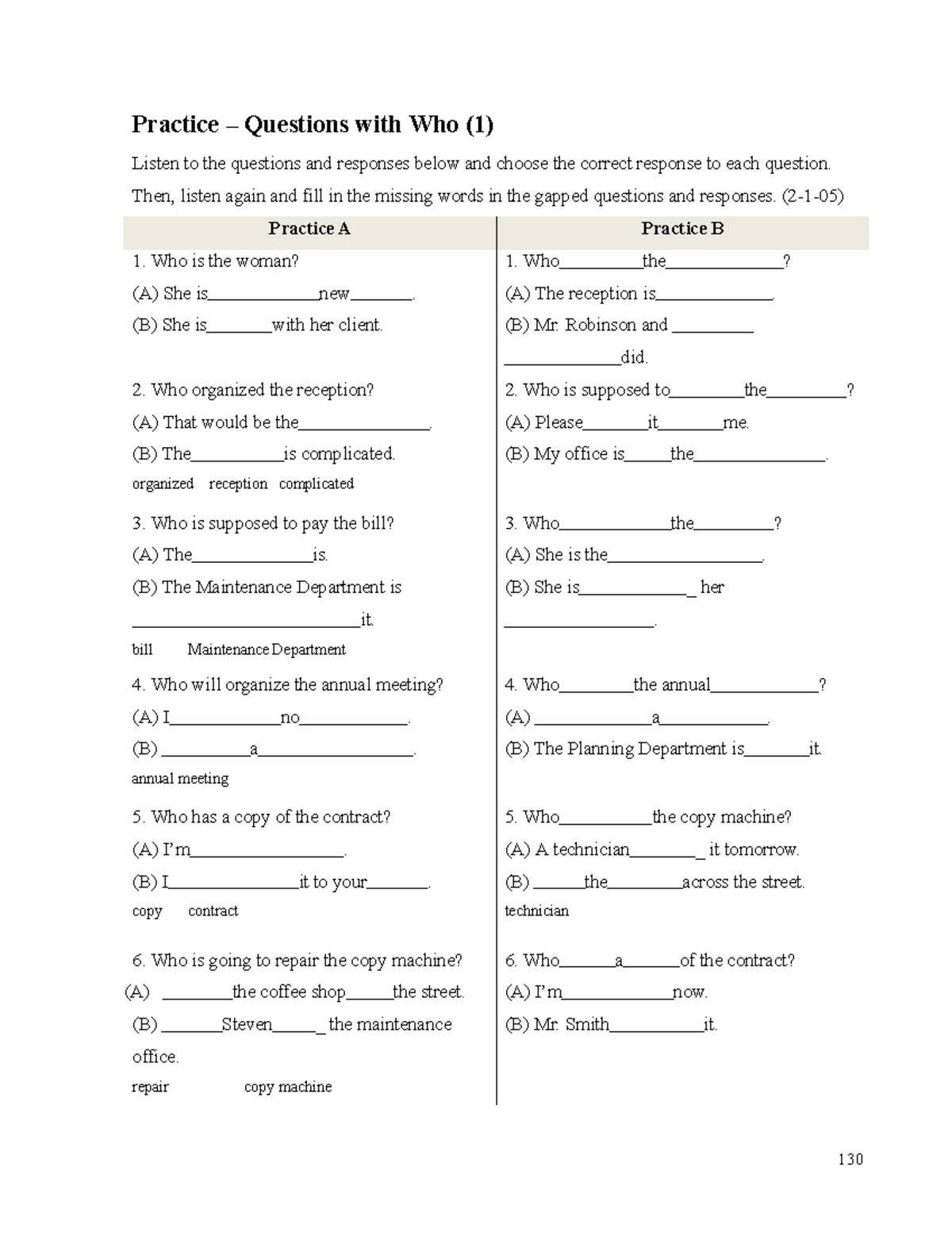 Part 2: Practice Questions with WHO, WHERE, and WHEN - Sample Exercises ...