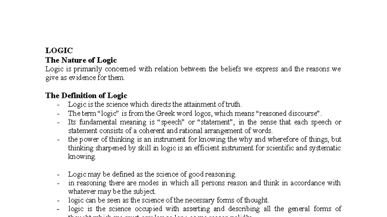 LOGIC 101: Understanding the Nature and Importance of Logic - Studocu