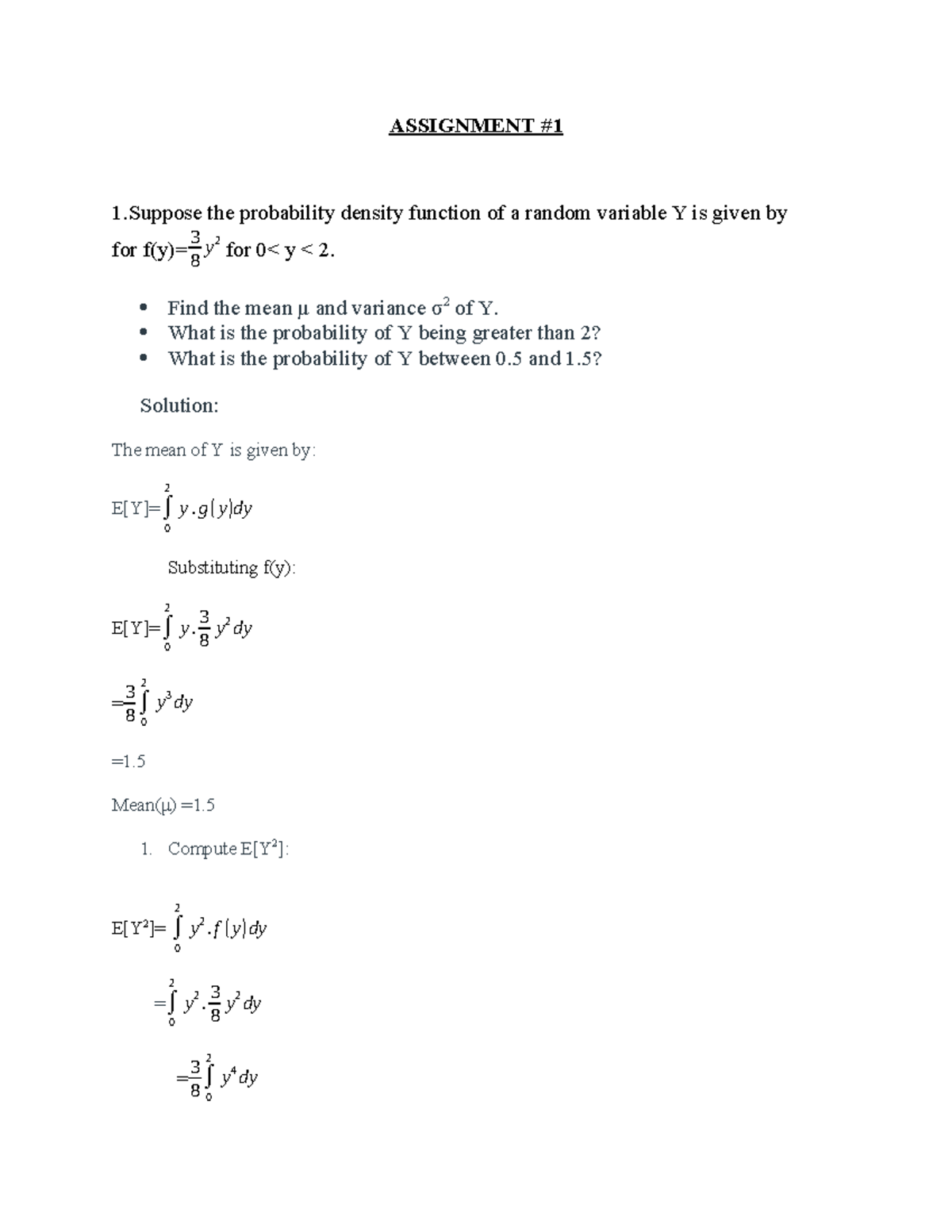 Probability and Statistics Assignment 1: Mean, Variance, and Probabilities - Studocu