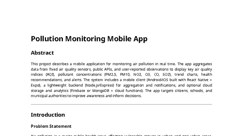 Pollution Monitoring Mobile App — Project Document - Pollution ...