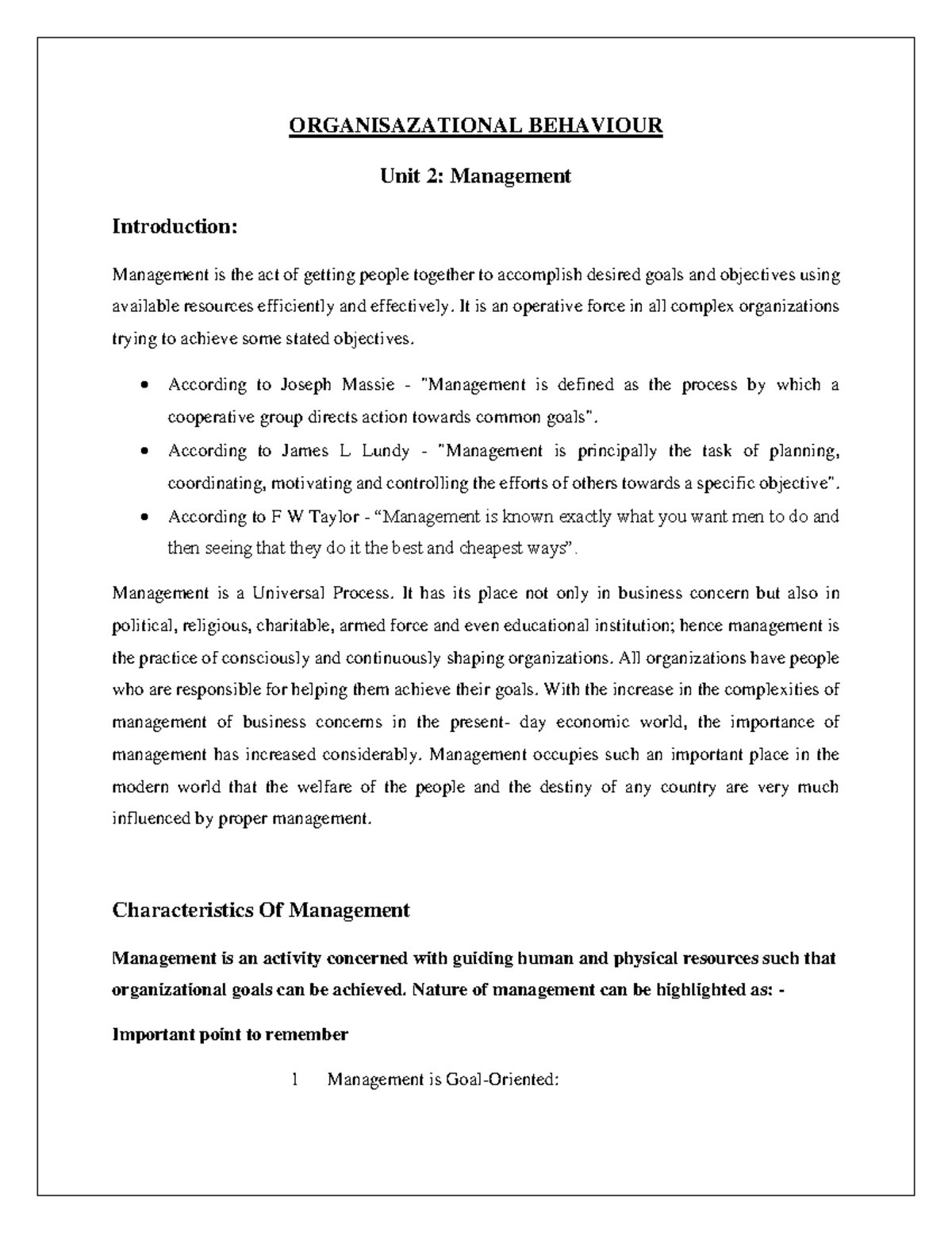 Organizational Behaviour: Unit 2 - Management Principles and Practices ...
