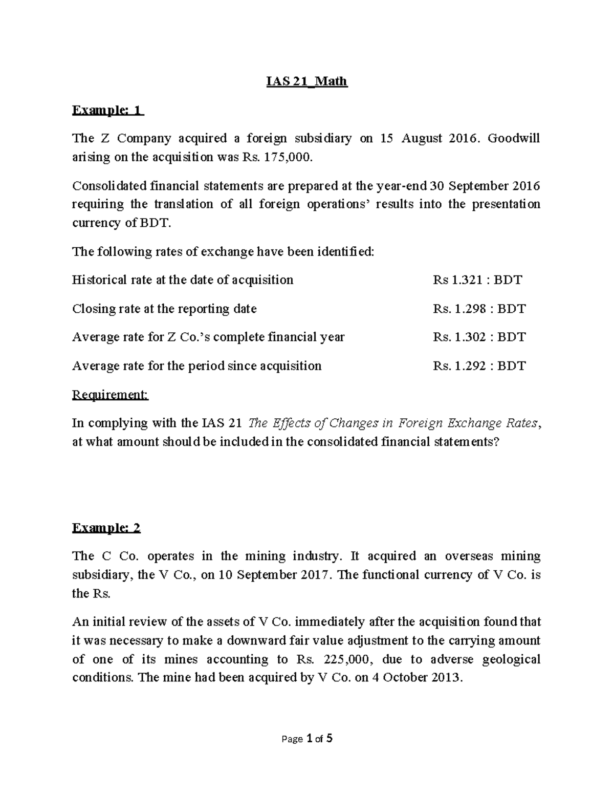 IAS 21 Example Assignment: Consolidation and Foreign Exchange Effects ...