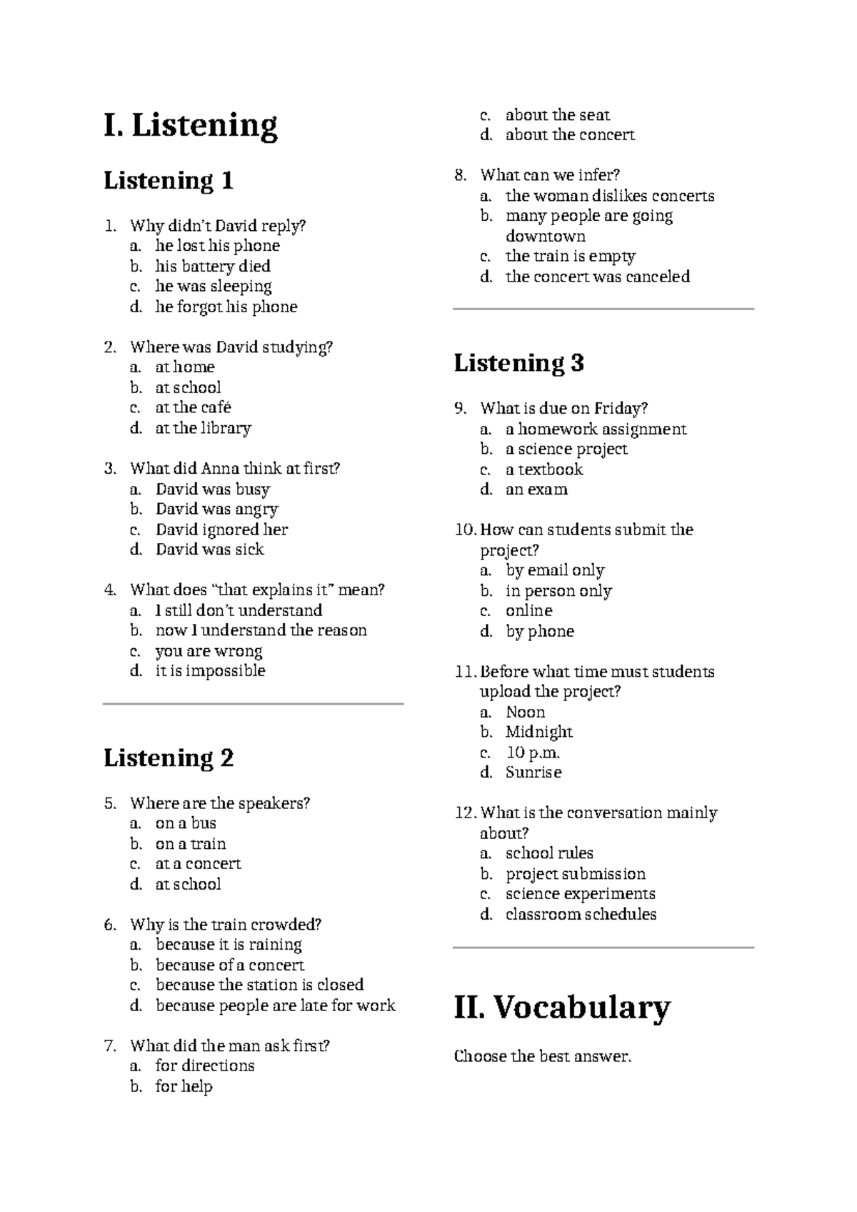 Pre-Test (2) Talitha 2 - Listening & Vocabulary Practice - Studocu