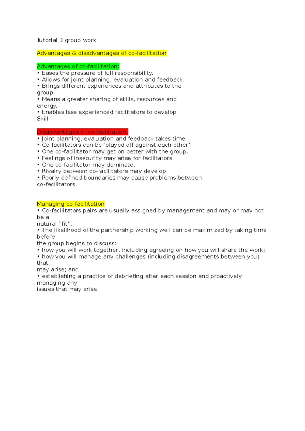 Tutorial 3 Group Work: Pros and Cons of Collaborative Learning - Studocu