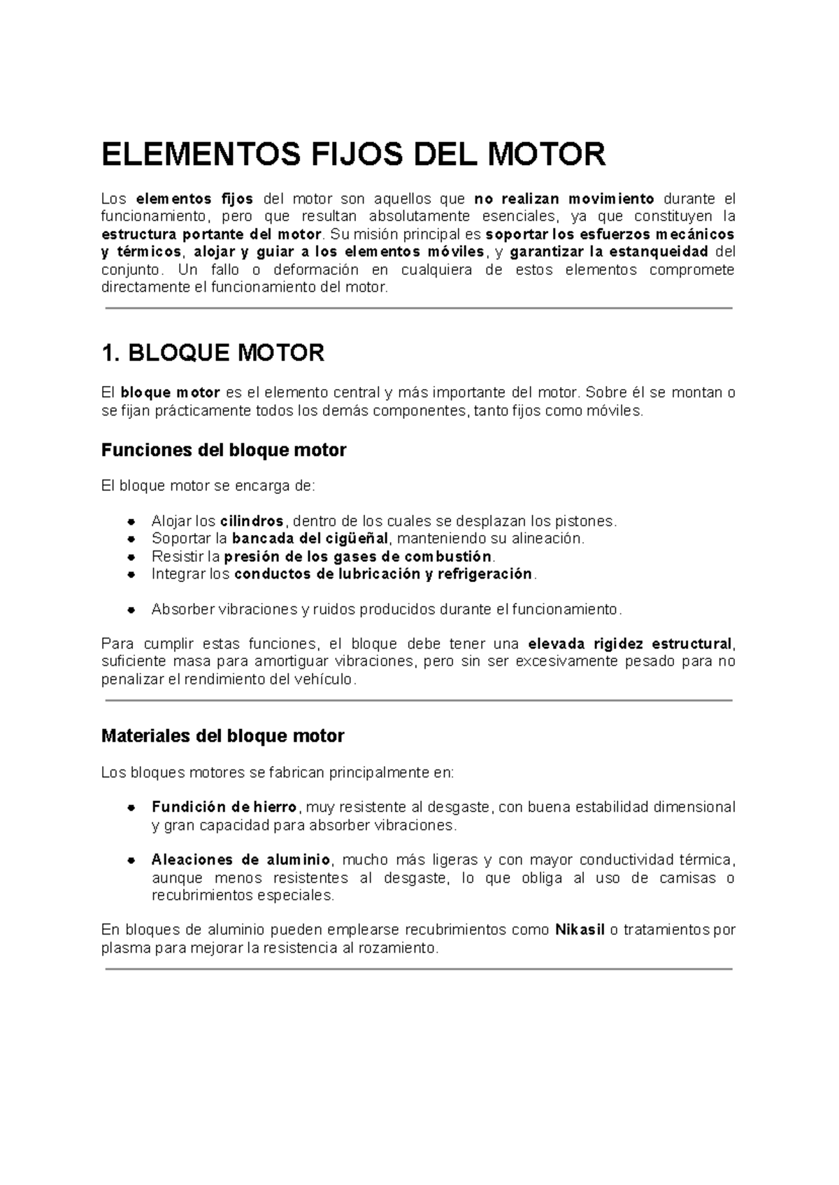Elementos Fijos y Móviles del Motor: Estructura y Funciones - Studocu