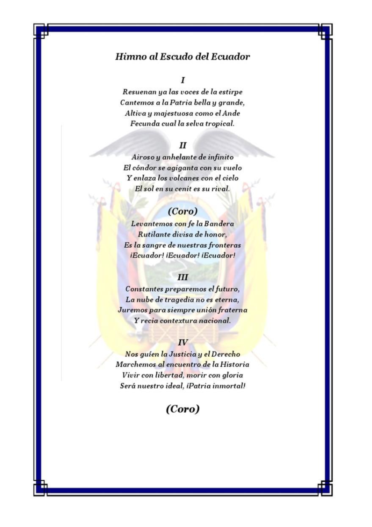 Himno al Escudo y la Bandera del Ecuador - Análisis y Letra - Studocu