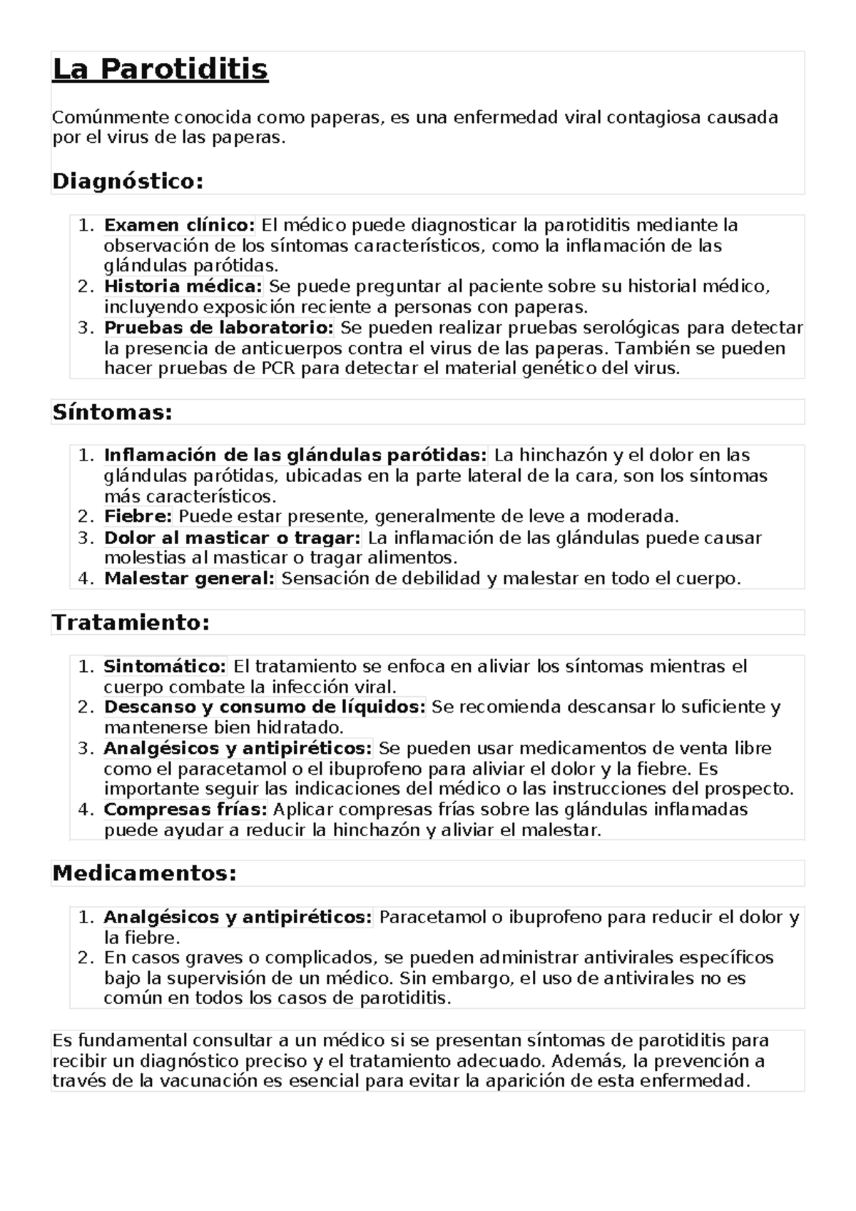 La Parotiditis y su Diagnóstico: Síntomas y Tratamiento - Studocu