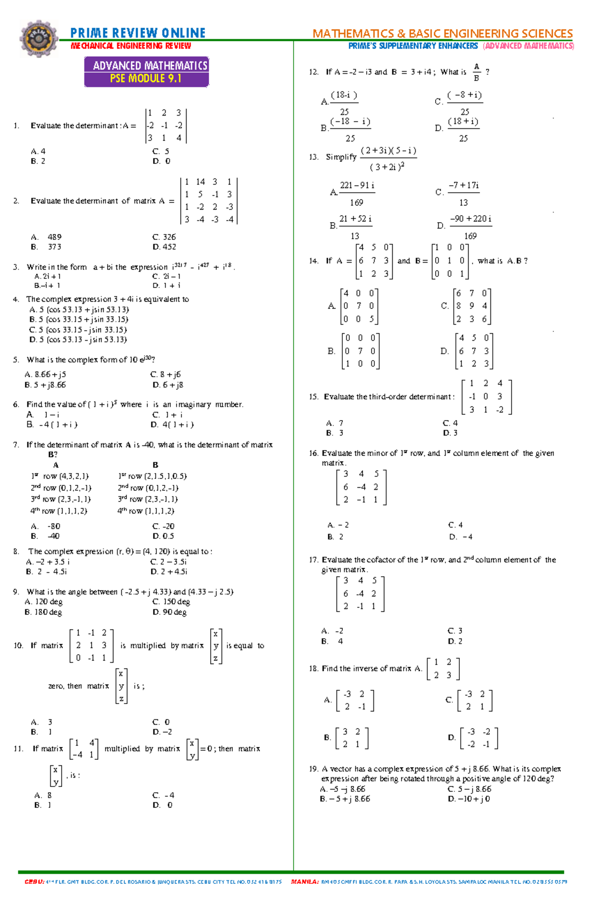 Advanced Mathematics Practice Problems [ME 101] - Studocu