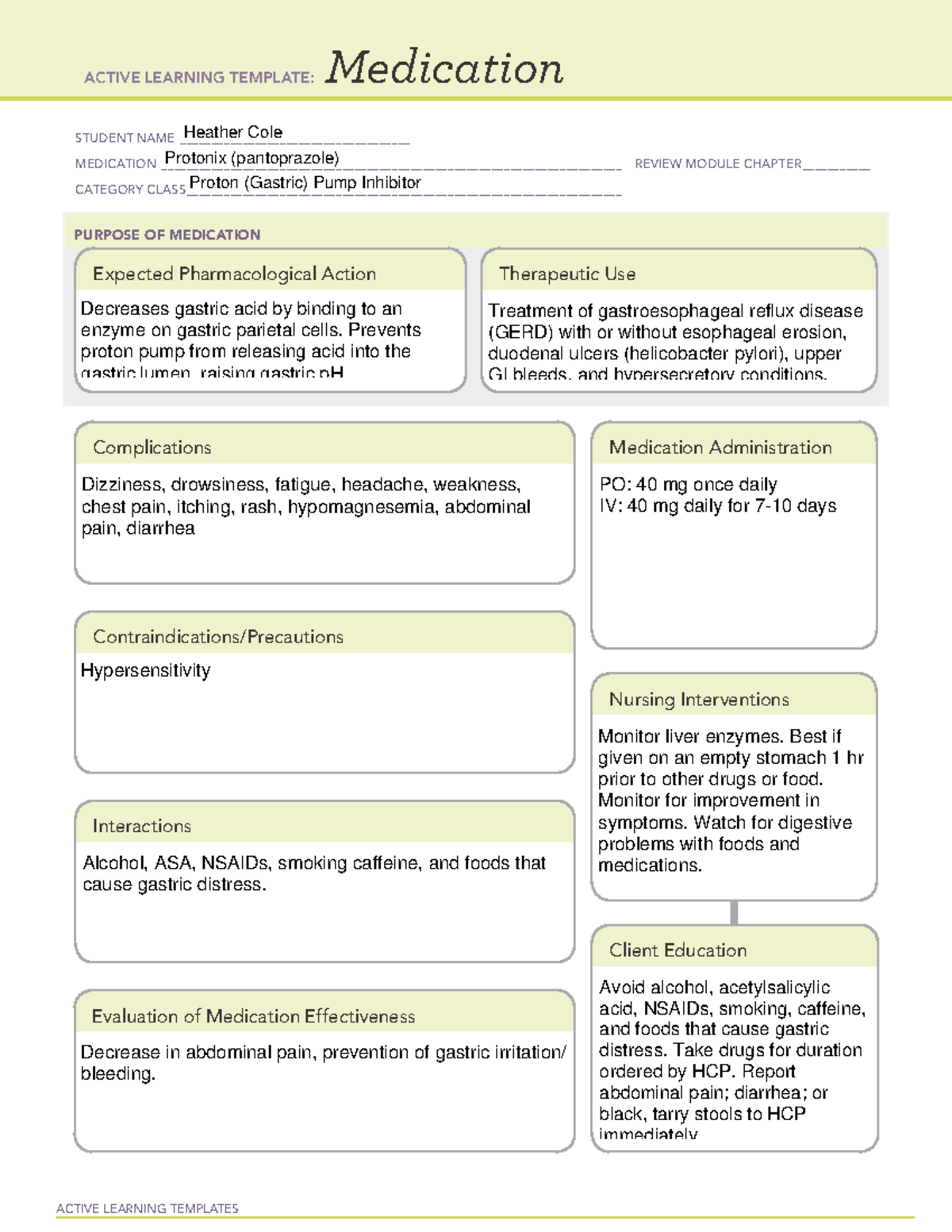 Protonix (Pantoprazole) - Active Learning Template for Medications ...