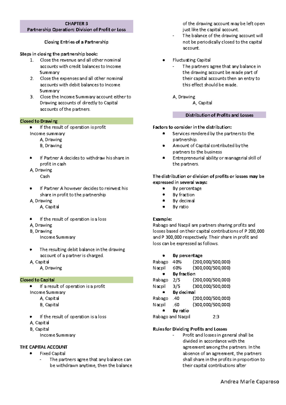 Chapter 3: Partnership Operations - Profit and Loss Distribution - Studocu