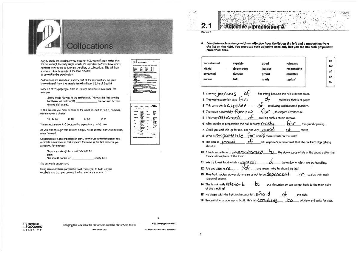 FCE Use of English Paper 3 Collocations & Verb Prepositions Guide - Studocu