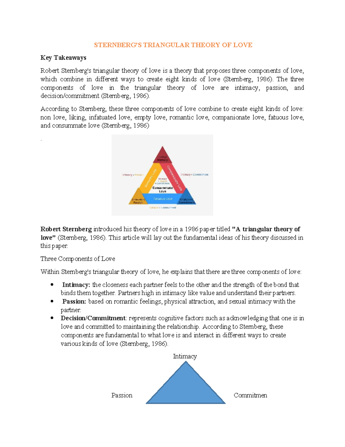 TRIANGULAR THEORY OF LOVE (PSY 101) Key Takeaways and Insights - Studocu