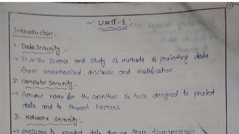 IS UNIT-I: Data Security and Cryptography Notes - Studocu