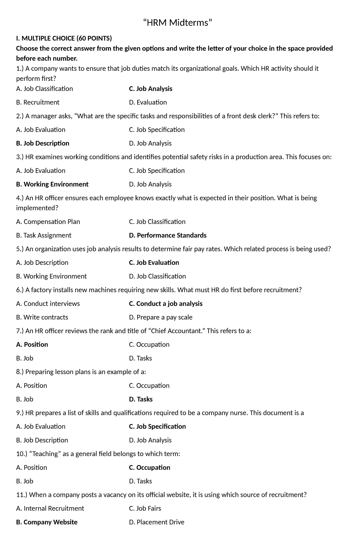 HRM 101 Midterm Exam Reviewer: Key Concepts & Questions - Studocu