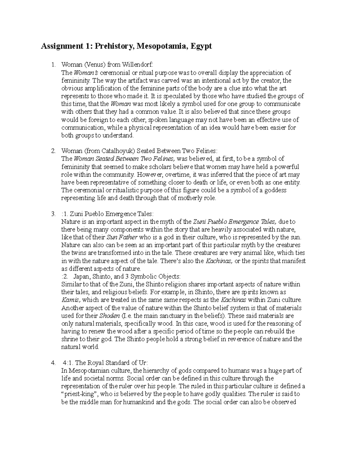 Assignment 1: Insights on Prehistory, Mesopotamia & Egypt - Studocu