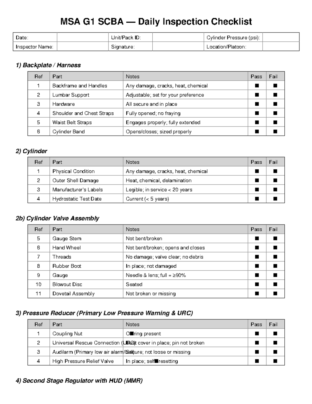 MSA G1 SCBA Daily Inspection Checklist for Safety Compliance - Studocu