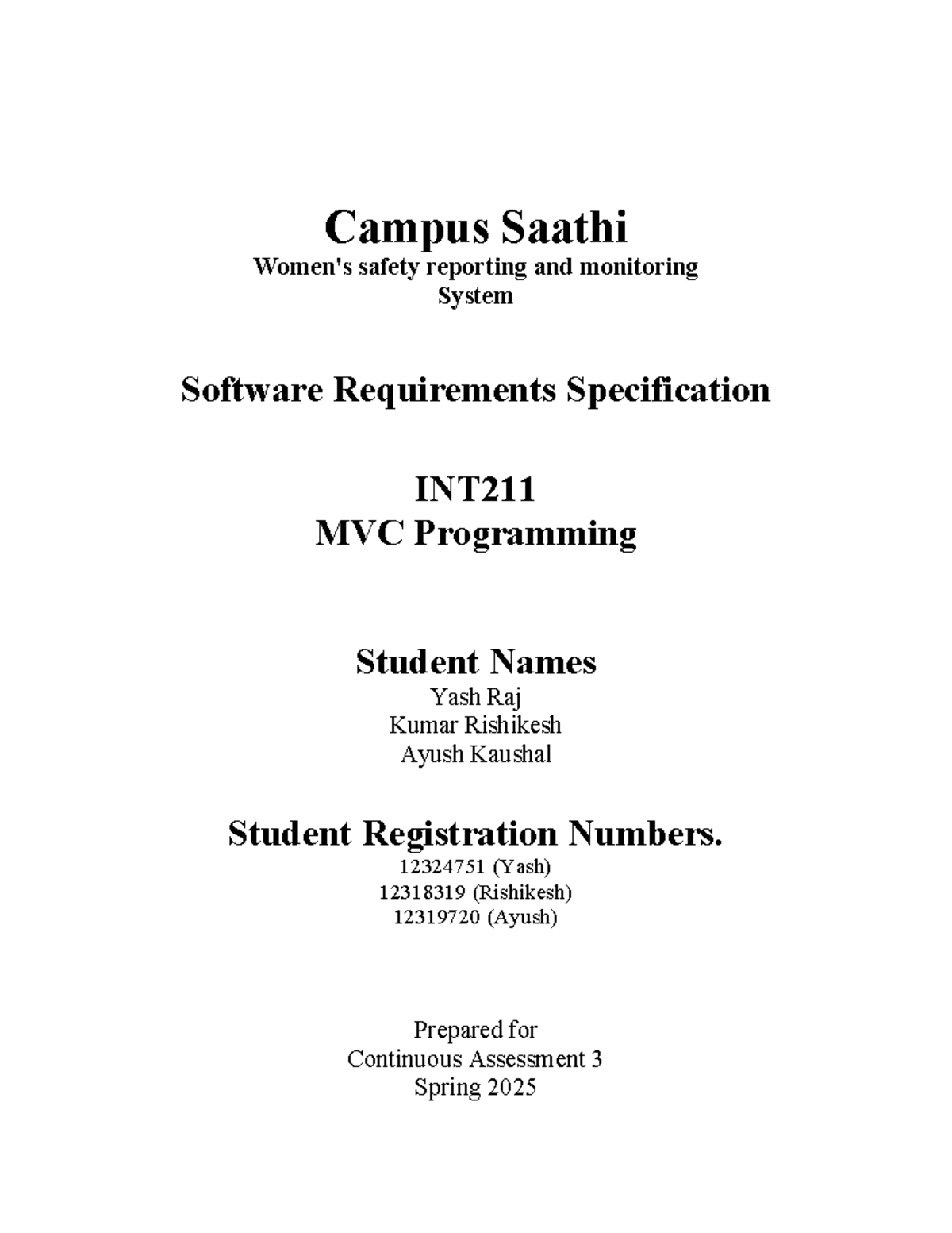 Campus Saathi Safety Reporting System SRS - INT211 MVC Programming ...