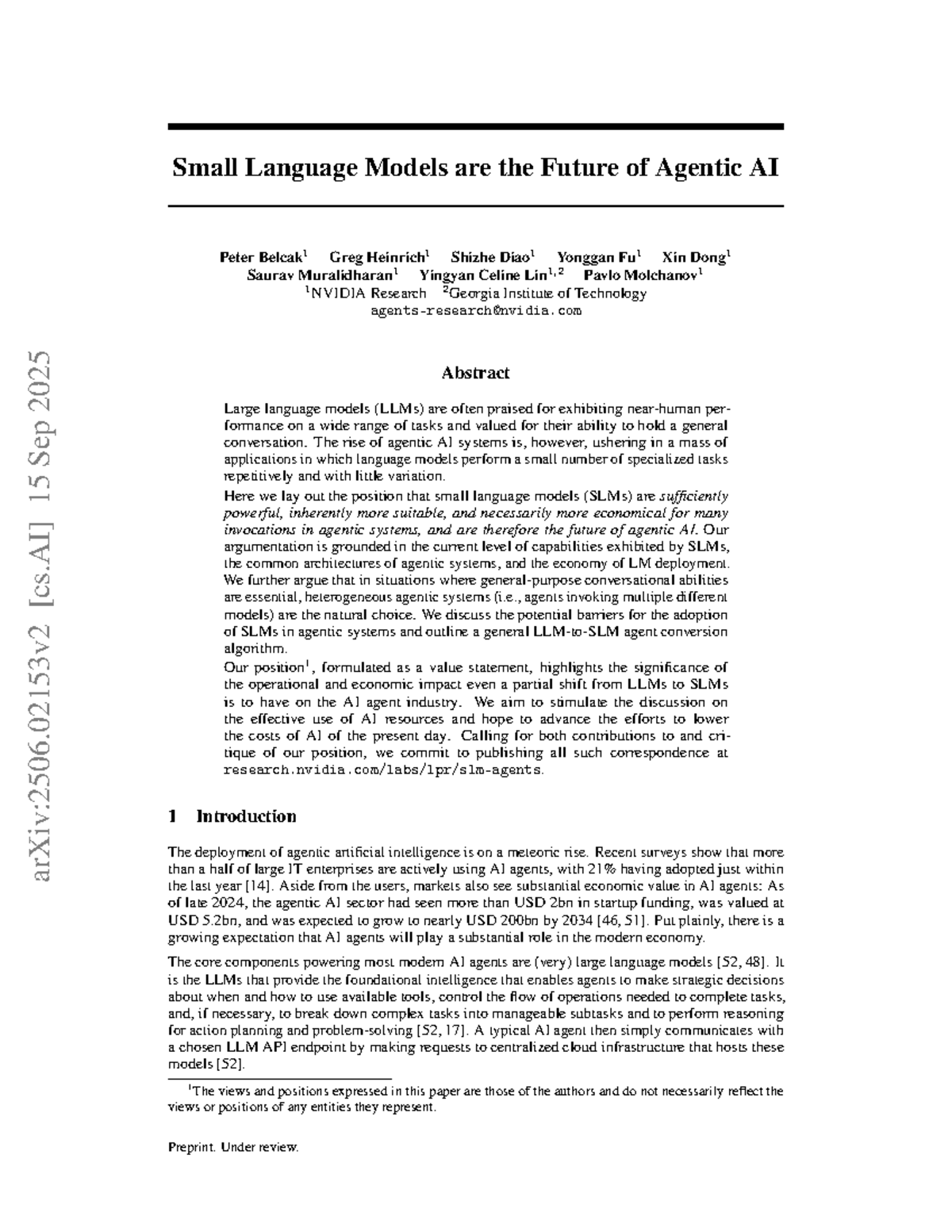 Small Language Models: The Future of Agentic AI (2506) - Studocu