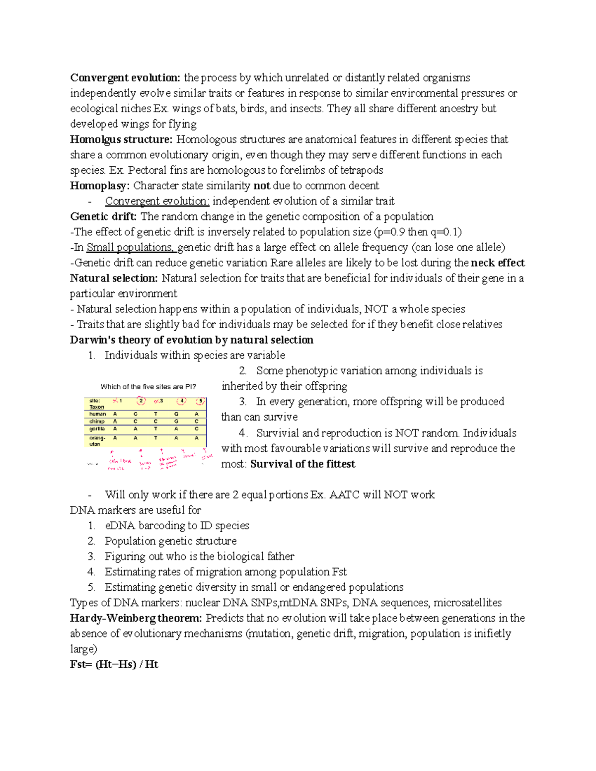 Mid Term 1 Cheat Sheet - Convergent evolution: the process by which ...