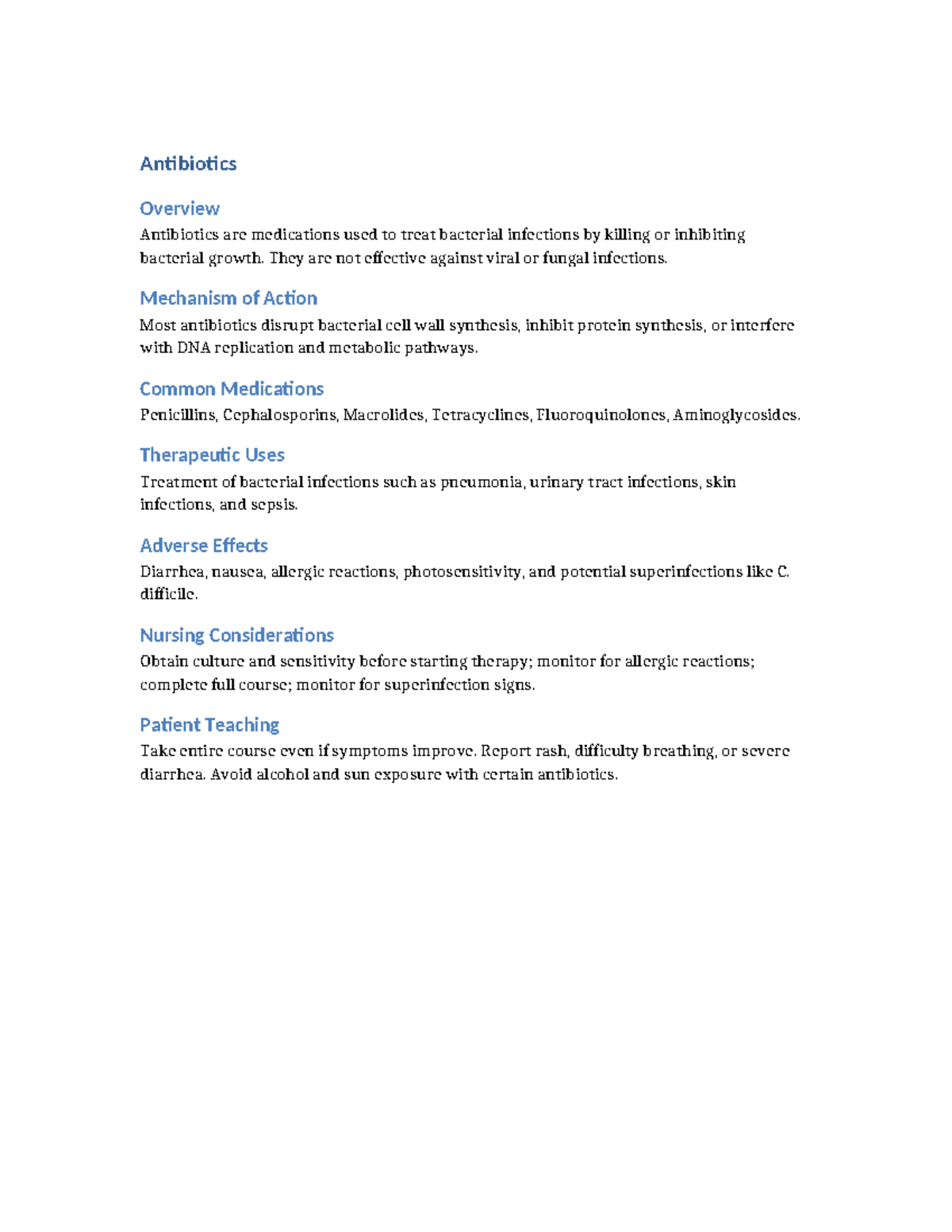 Antibiotics Overview - Lecture Notes - Studocu