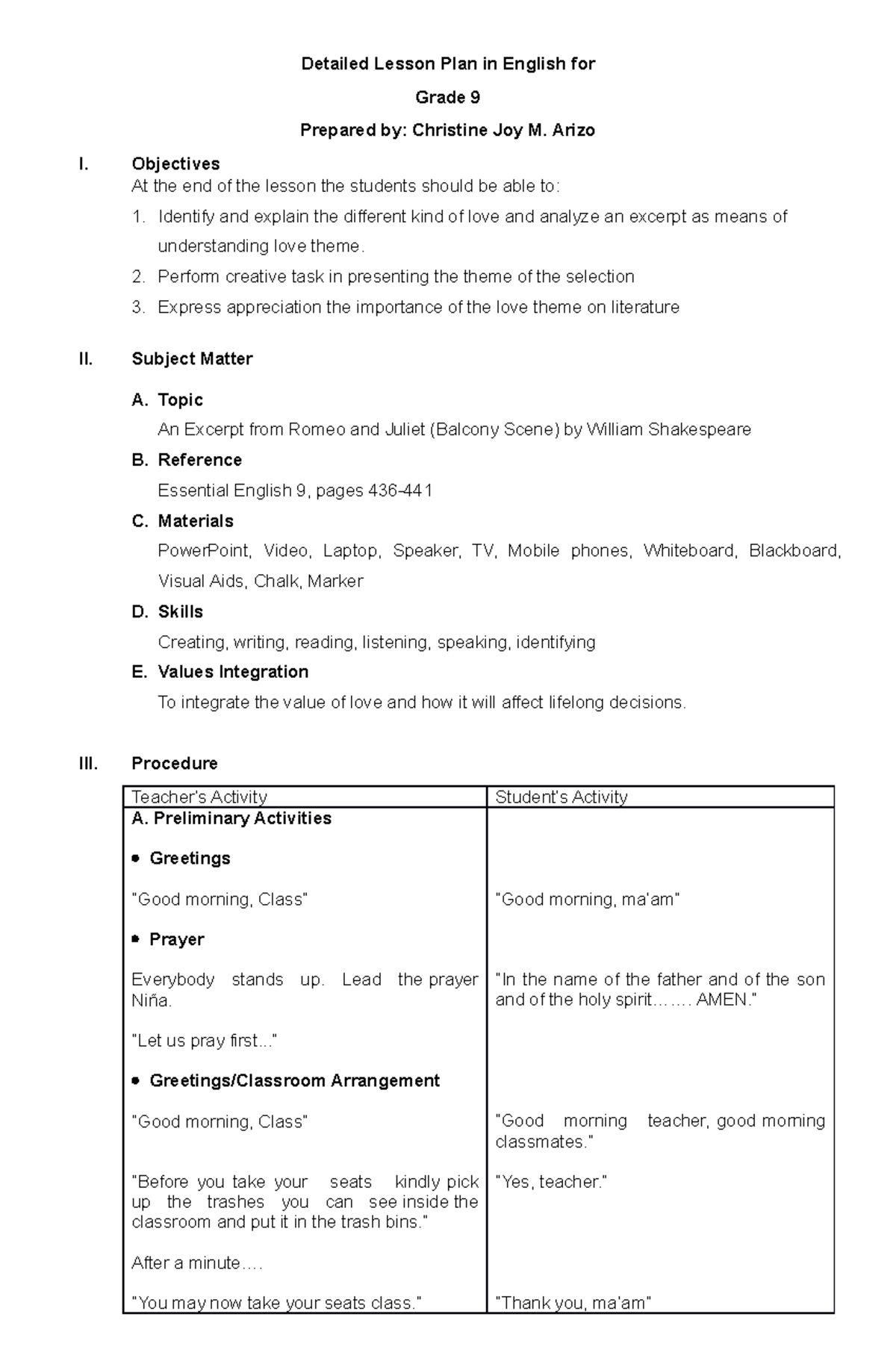 DLP JHS - Grade 9 English Detailed Lesson Plan on Love Theme - Studocu