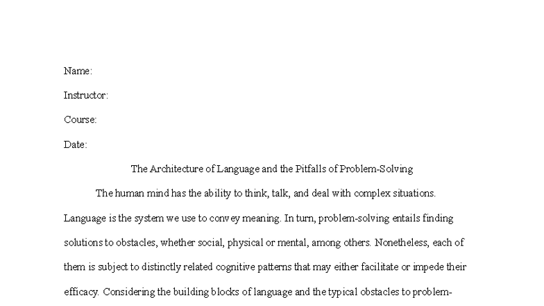 The Architecture of Language and Problem-Solving Pitfalls (ENG 101 ...