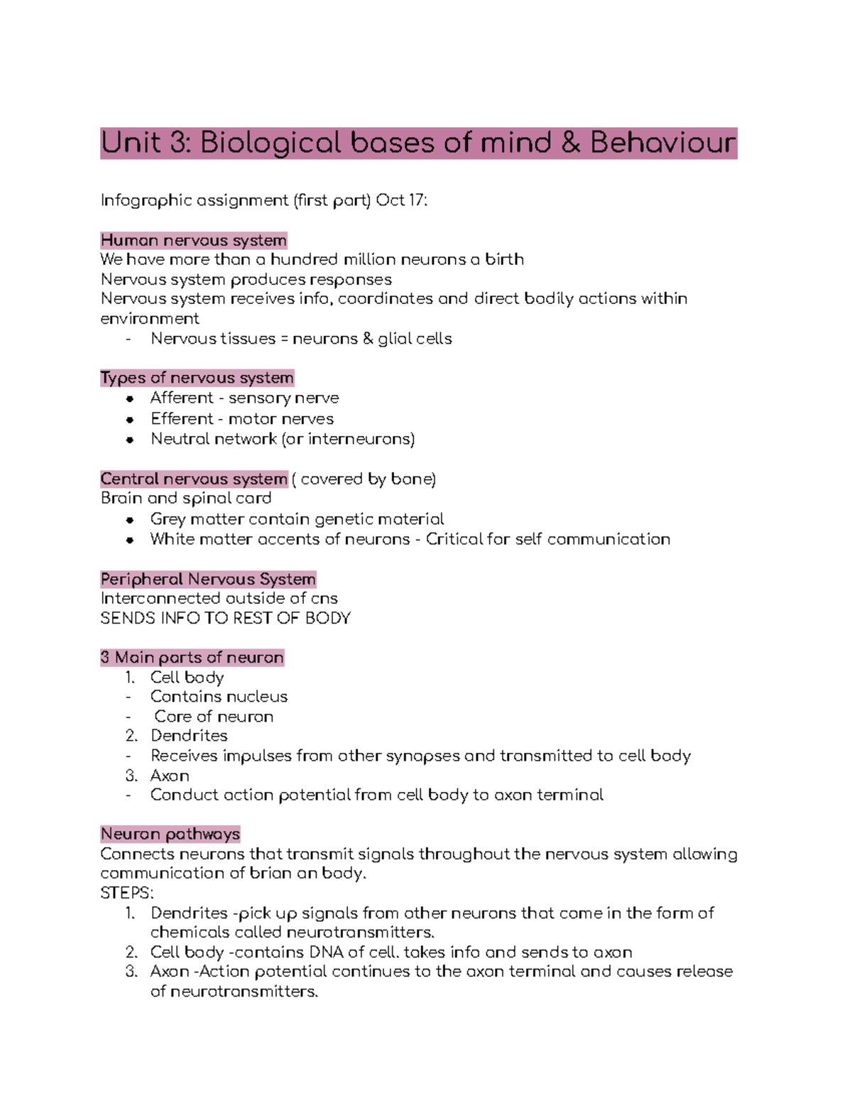 Biological Bases of Mind & Behavior - AUSPY 103 Infographic Notes - Studocu