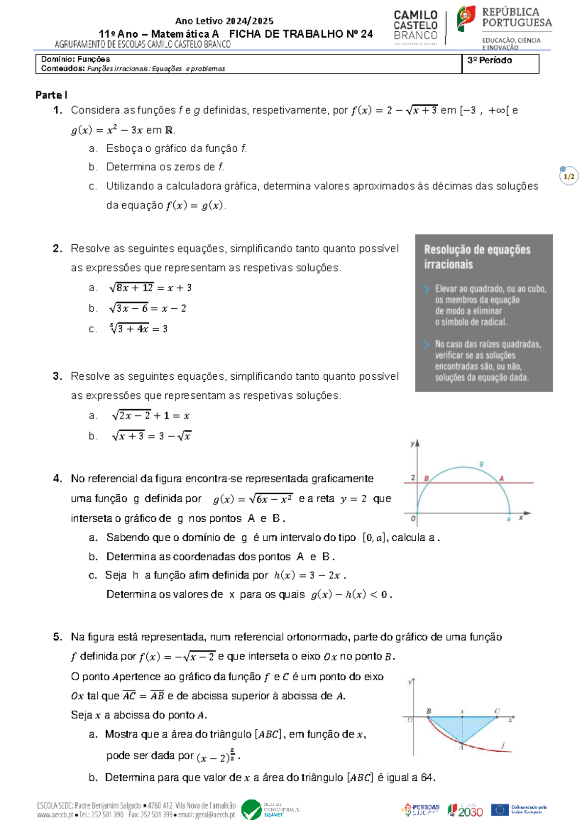 FT24 11DF - Exercicios de matemática sobre funções - Ano Letivo 202 4 / ...
