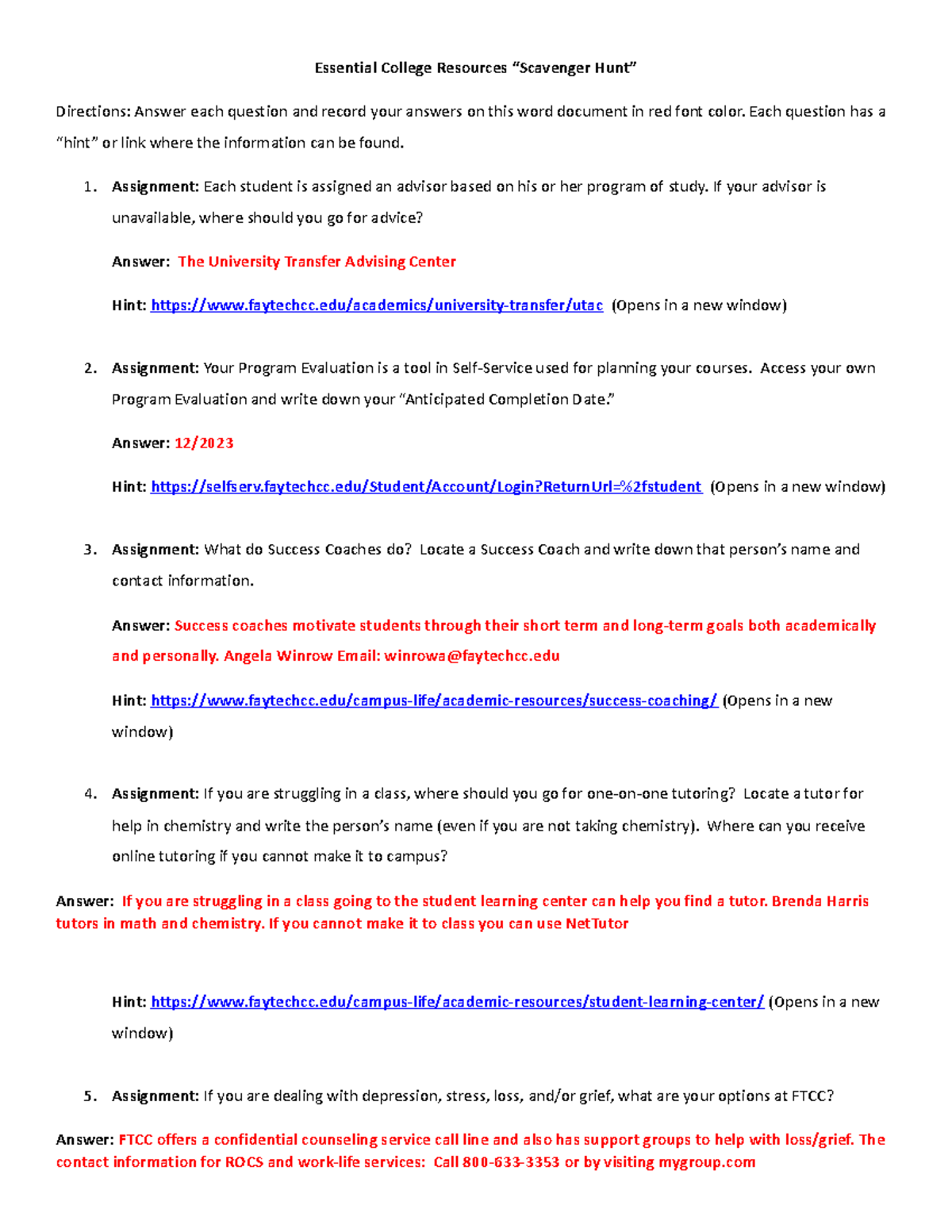 FTCC Module 1: Essential College Resources Scavenger Hunt Guide - Studocu