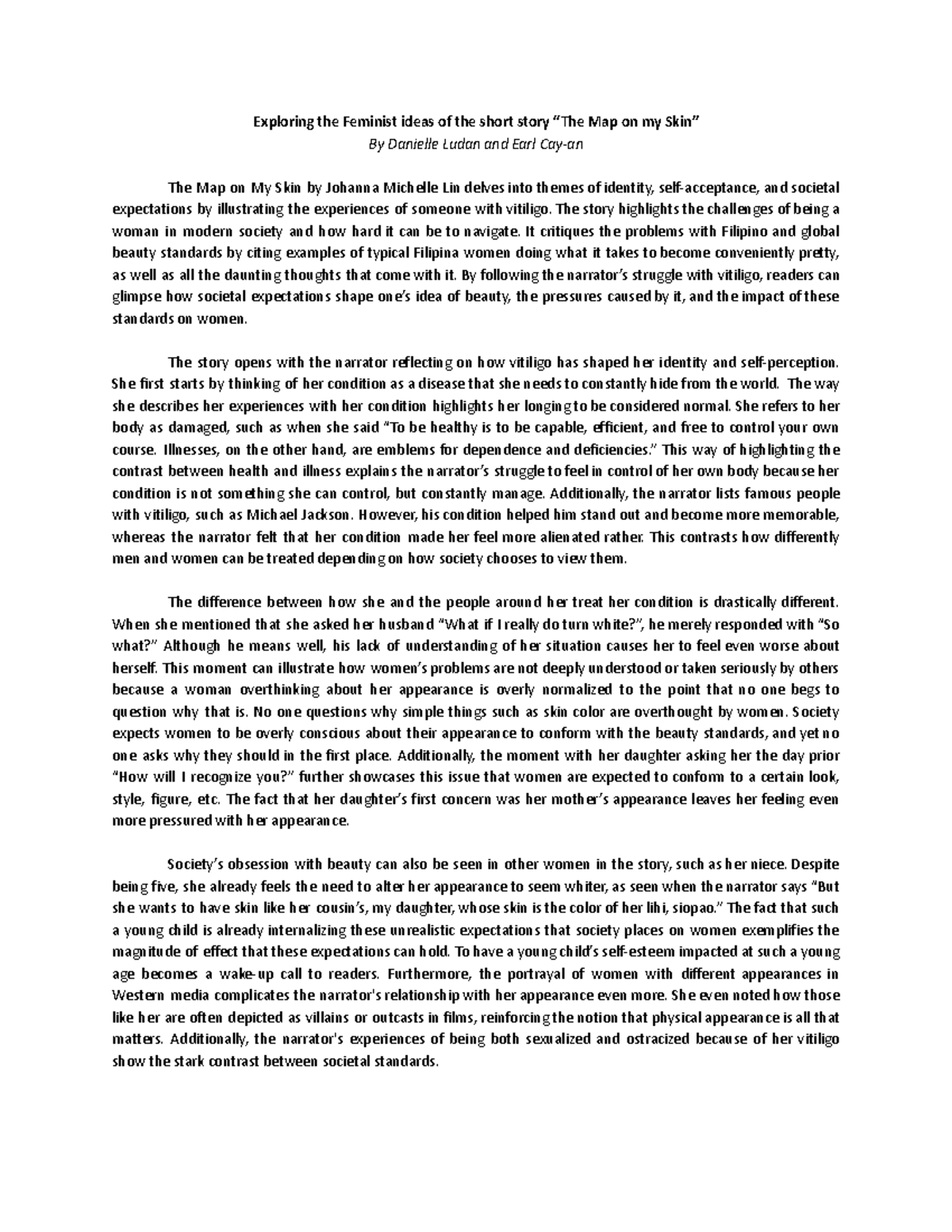 12C - Cay-an, Ludan - Feminist Critique of "The Map on My Skin" - Studocu