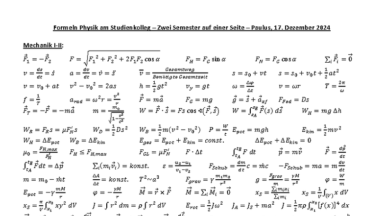Formeln der Physik am Studienkolleg: Mechanik & Elektrik - Studocu