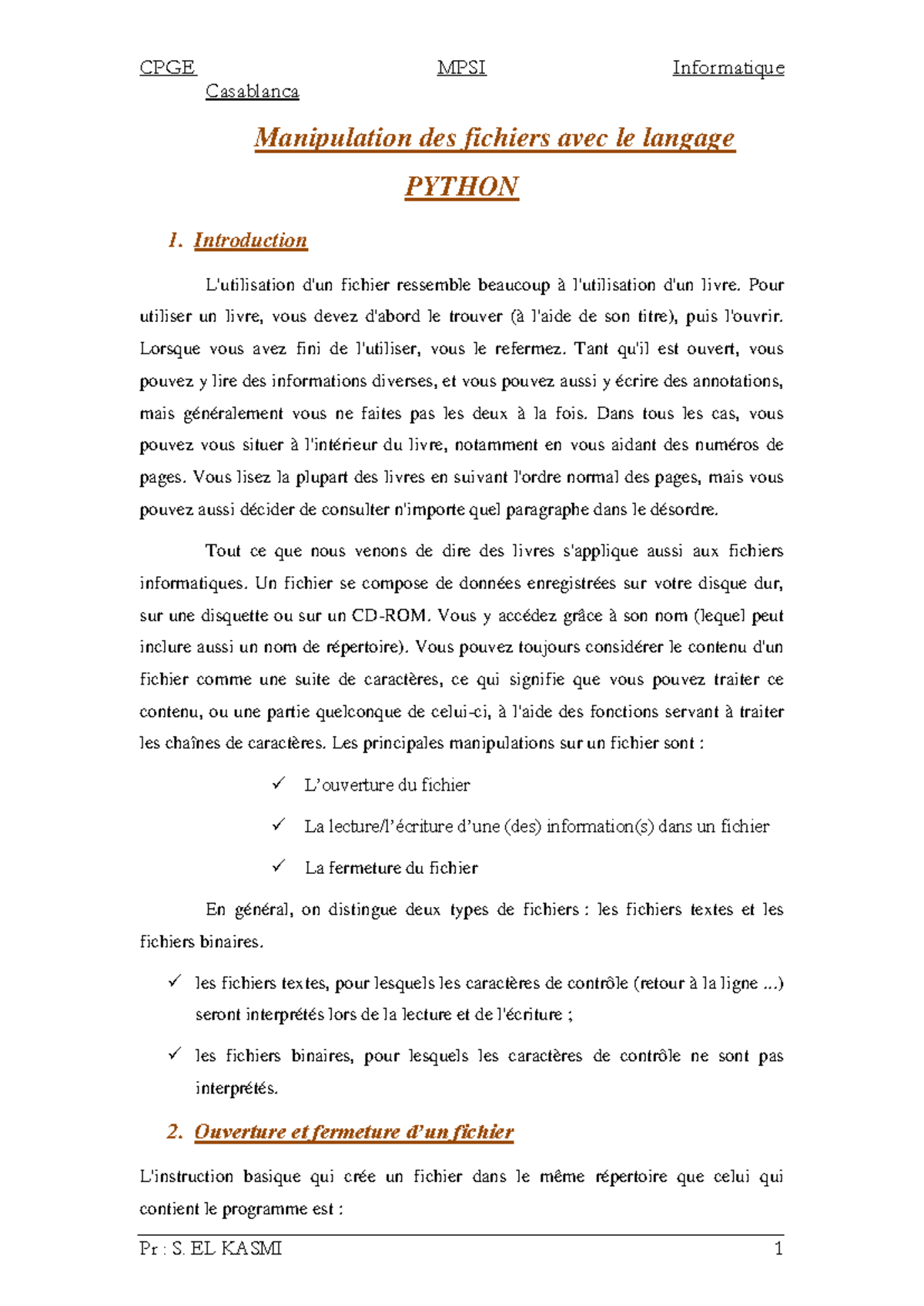 CPGE MPSI Casablanca - Manipulation des Fichiers en Python - Studocu
