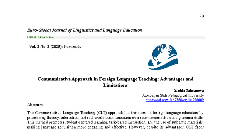 Communicative Approach in Foreign Language Teaching: Advantages ...