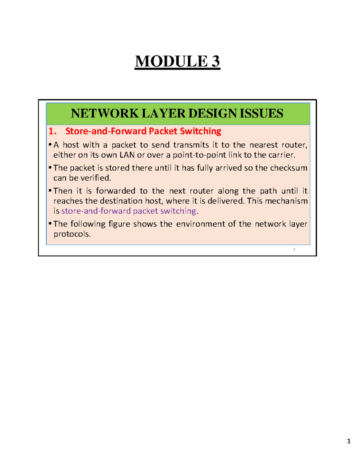 Module 3 CN - Network Layer Design Issues and Packet Switching - Studocu