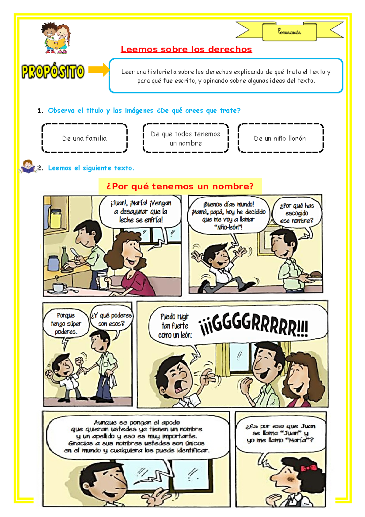 E11 Ficha D4 PLAN Lector Leemos Historieta DE Derechos - Leemos sobre los derechos 1. Observa el ...