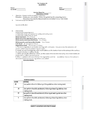 Cookery 10 Q3 Activity Sheet: Preparing Chicken Noodle Soup - Studocu